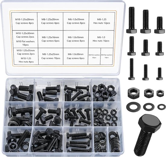 128 stuks platte zeskantbouten en moeren en sluitringen, M6 M8 M10 zeskantschroeven... | bol