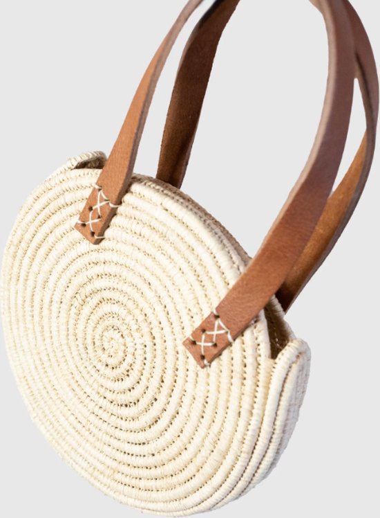 O fonte ronde leren rieten handtas - cognac | bol