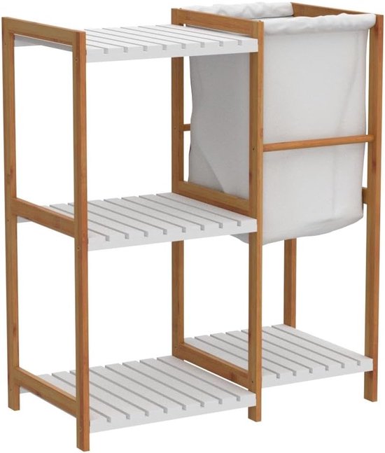 Badkamerrek met wasmand open & vrijstaand van bamboe - Wit | bol