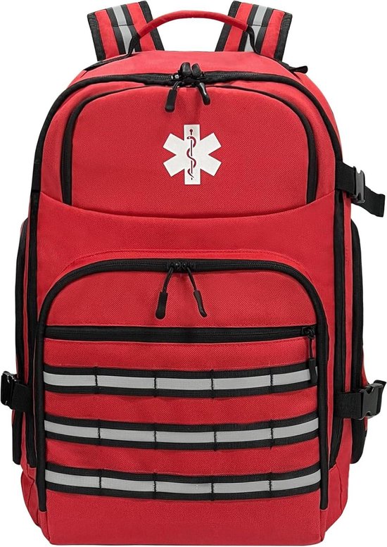 Lege medische EHBO-rugzak met reflecterende strepen voor kamperen en ...