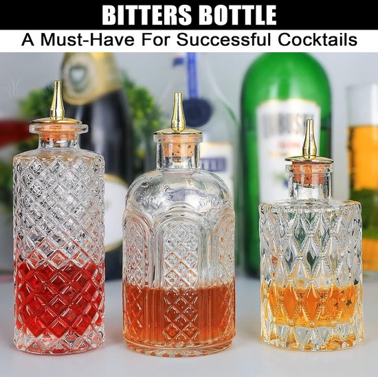 Bitters Fles Set van 3 Vintage Glazen Dasher Cocktail Mengen Glazen ...
