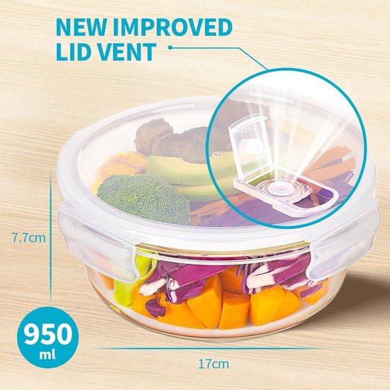 Meal Prep Glass Round Containers with Transparent Air Valve Lids ...