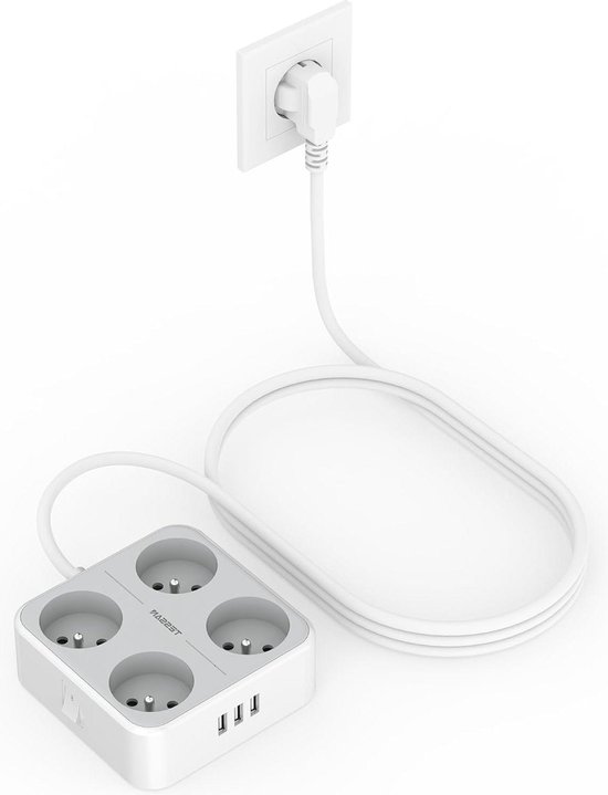 USB-stekkerdoos met 4 stopcontacten en 3 USB-poorten - Schakelaar ...