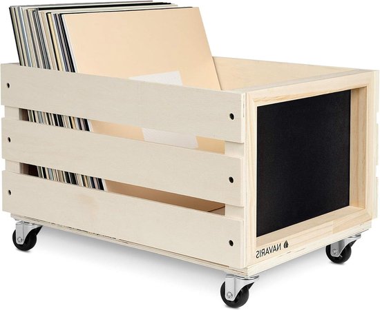 LP opbergsysteem met krijtbord - Houten krat op wieltjes - Opbergbox ...