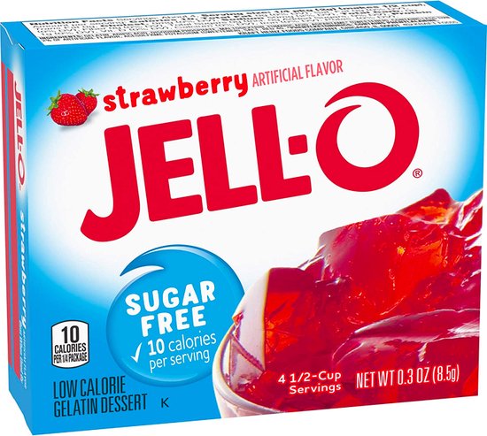 Jello | Aardbei Gelatine | Suikervrij | 1 x 8,5 gram (4 porties) | Snel ...