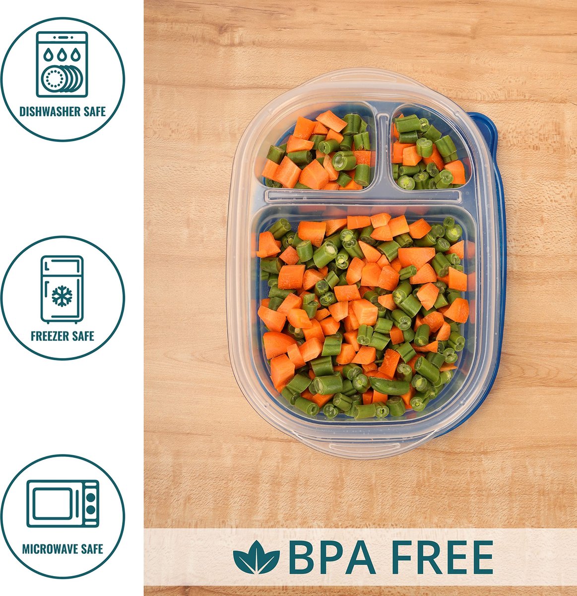 Freshly Contained 3 Compartimenten Diep Plastic Voedsel Containers (10 ...