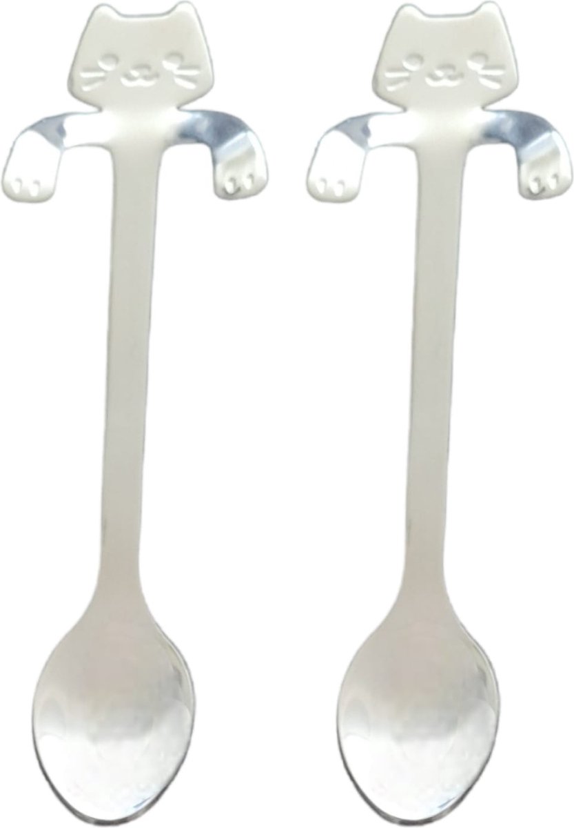 oDaani - Theelepel kat - Hangende kat - Theelepel zilverkleurig set van ...