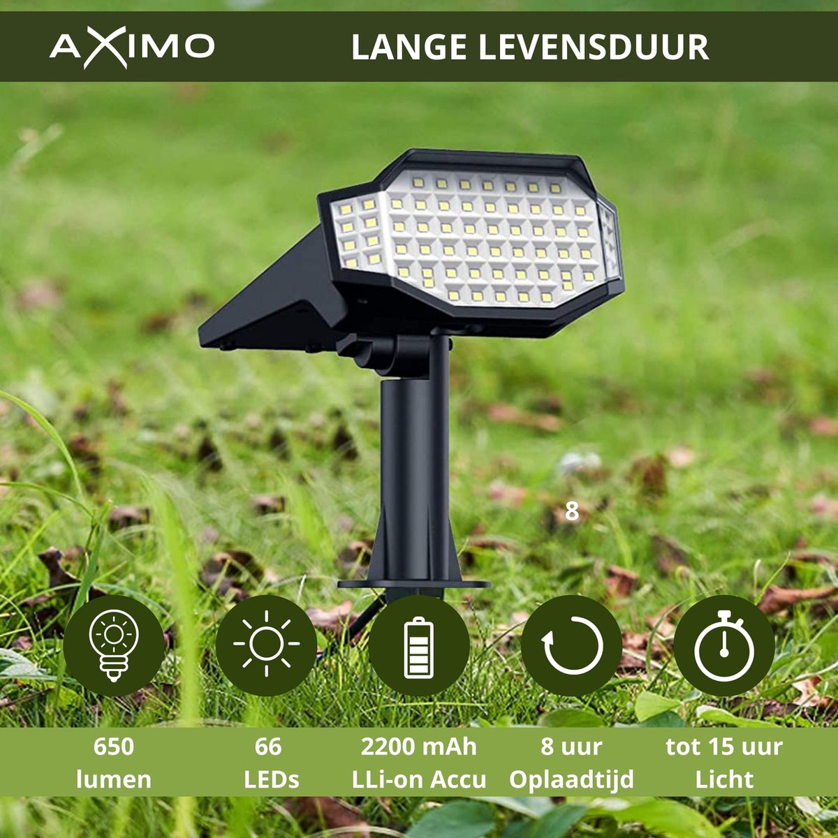 AXIMO Solar Tuinspot - Prikspot 66 LED - 3000K Warm Wit ...