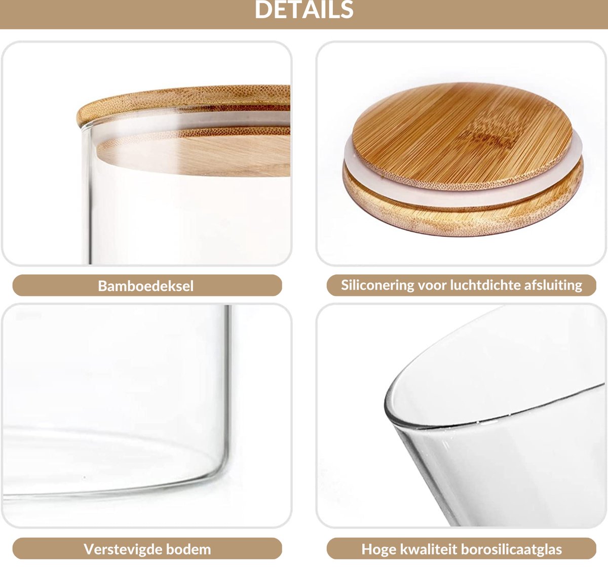 Quality Needz - Voorraadpotten - 4 Delige Set - 1900 ML - Glazen Potjes ...