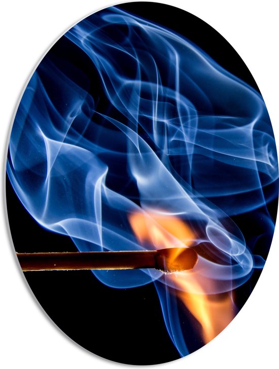 PVC Schuimplaat Ovaal - Lucifer met Vuur en Blauwe Rook op Zwarte ...