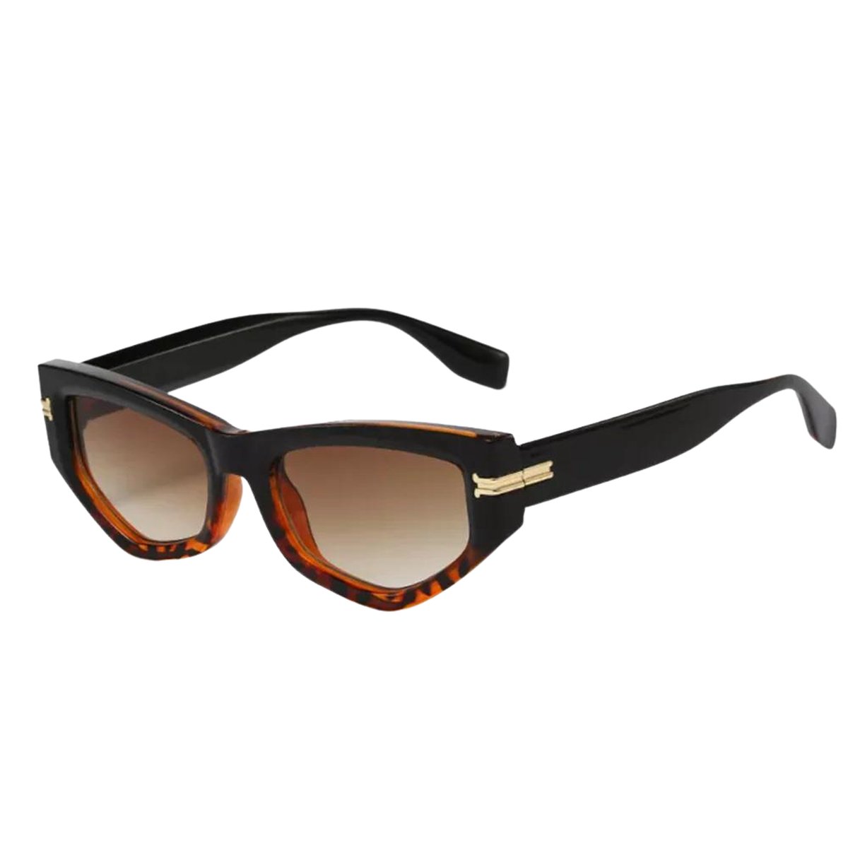 Duzara - Model HEDA - Hippe rechthoekige zonnebril met zwart bruine ...