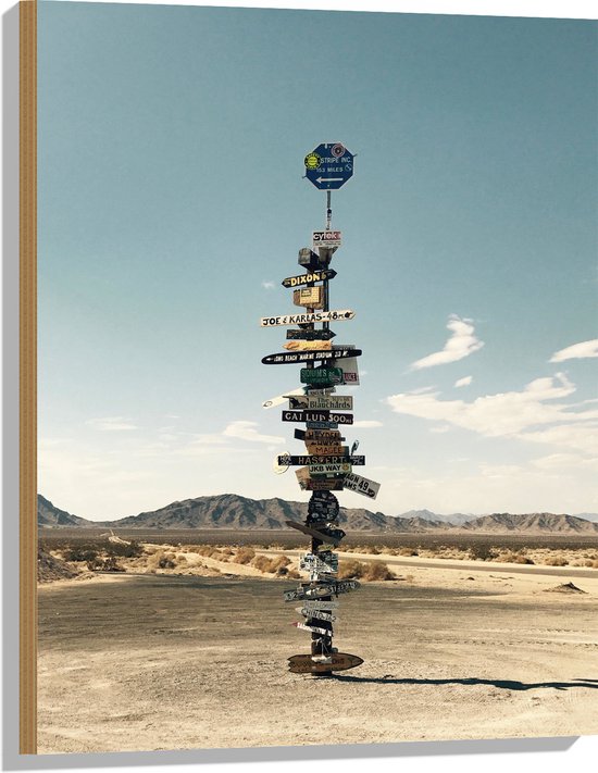 Hout - Wegwijzer in Open Landschap aan de Rand van Bergen - 60x80 cm ...