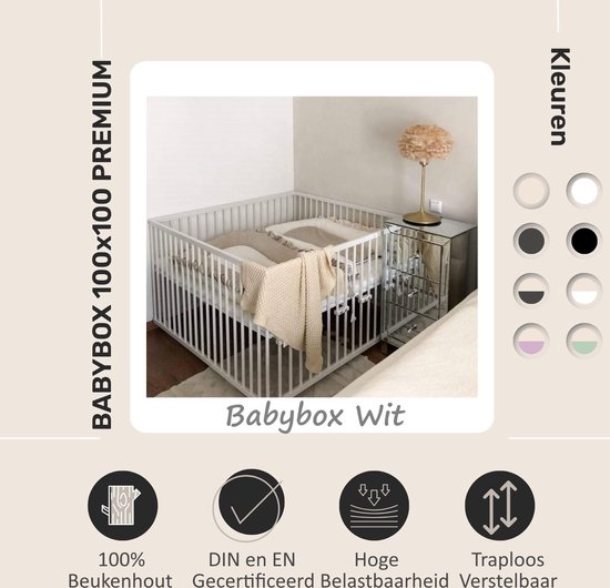 SÄMANN® Baby Box Premium 100x100 wit met In hoogte Verstelbare Bodem ...