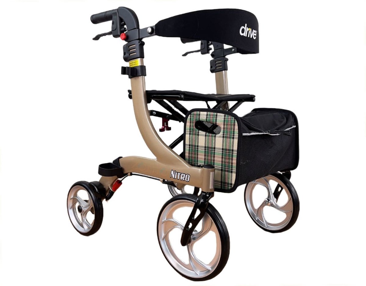 Rollator Nitro Medium - Champagne - 1.60m tot 1.80m - Lichtgewicht ...