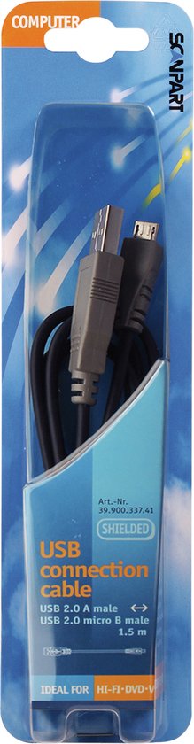 Bandridge - USB 2.0 Micro B Kabel - Zwart - 2 meter | bol