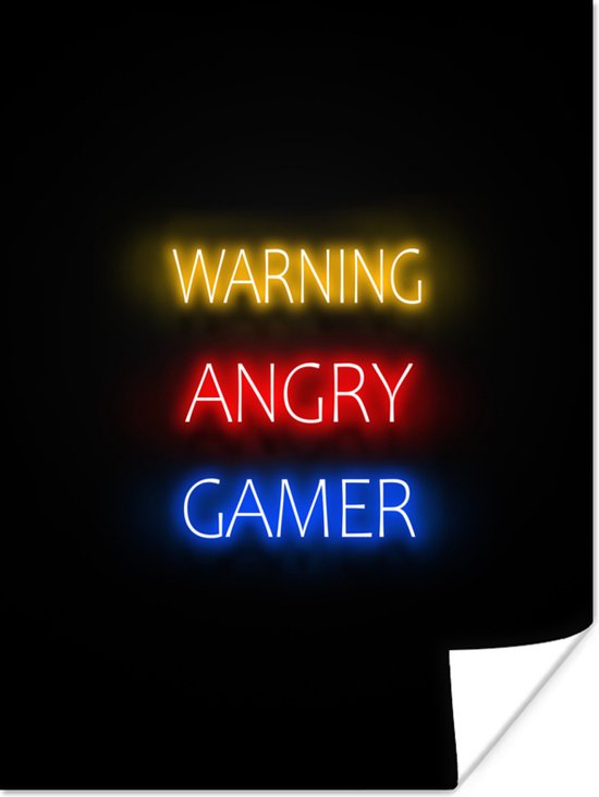 Game Poster - Gaming - Quotes - Warning angry gamer - Neon - 30x40 cm | bol