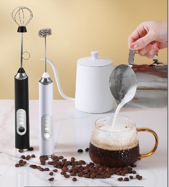 Elektrische Melkopschuimer - Handmatig - Oplaadbaar - 3-in-1 - Zwart | bol