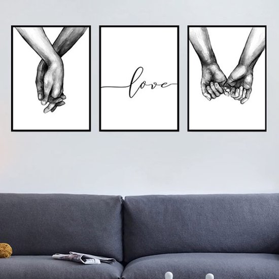 3 stuks wandafbeeldingen posterset, canvasfoto's hand in hand, wandafbeeldingen... | bol