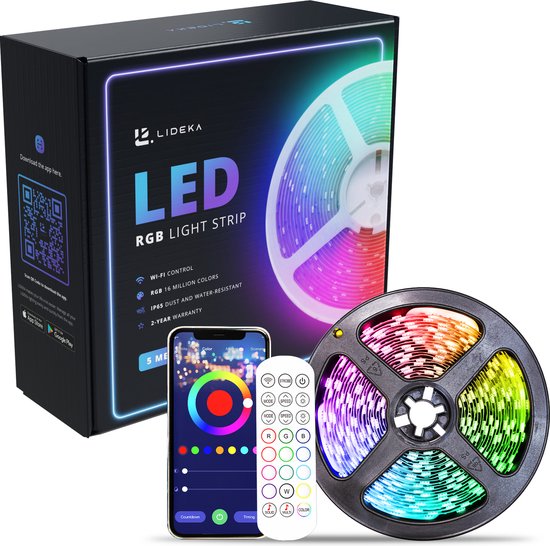 Lideka - LED Strip - 5 Meter - met Afstandsbediening - RGB - 3 Honderd Led lights -... | bol.com