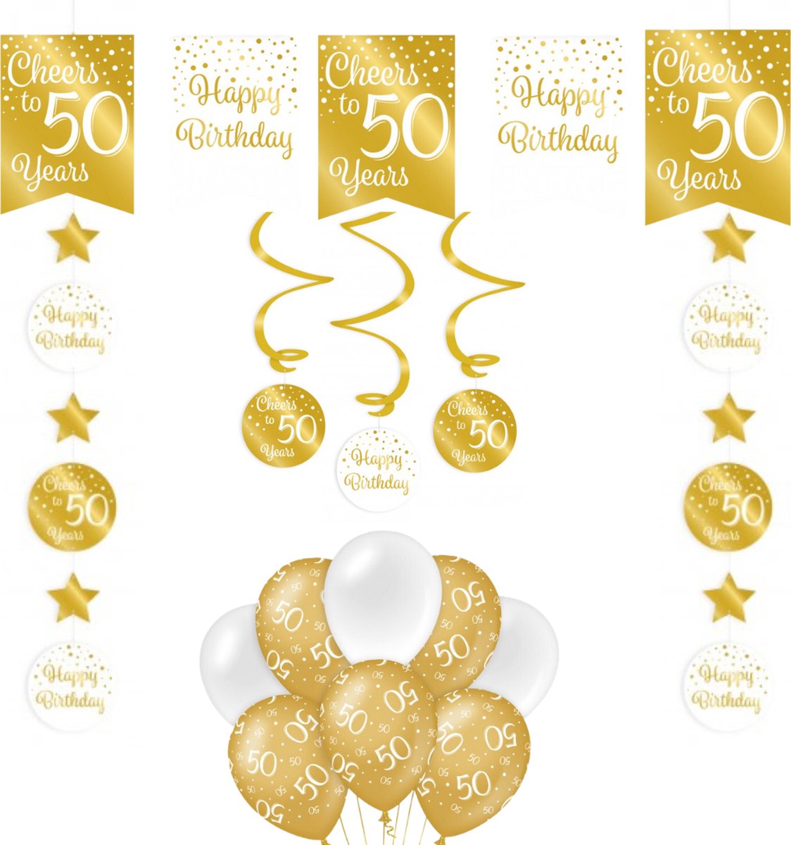 Feestpakket Verjaardag Versiering 50 Jaar - Goud - Wit - 14 Stuks - Versiering -... | bol.com