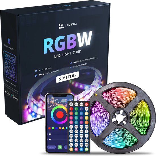 Lideka® - RGBW LED Strip 5 Warm en Koud Wit Meter - Zelfklevend met afstandsbediening... | bol.com