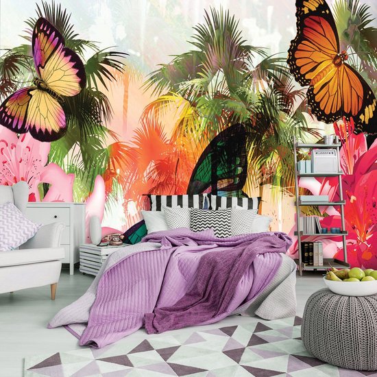 Fotobehang - Vlies Behang - Vlinders en Kunst - 254 x 184 cm | bol.com