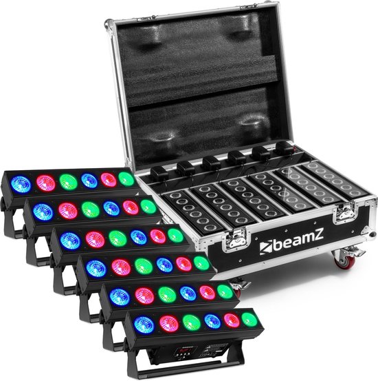 Uplight lichtset - BeamZ BBB612 - 6 LED bar accu uplights in flightcase met... | bol