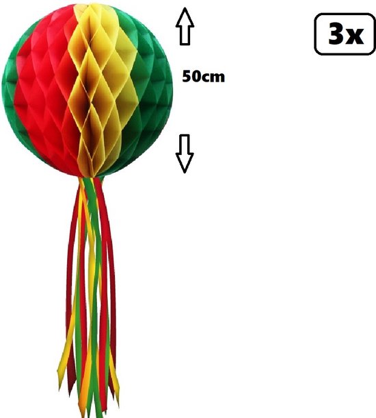 3x Super Hangdecoratie bol rood/geel/groen ø 50 cm - Moeilijk brandbaar ...