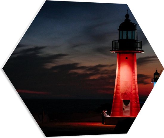 PVC Schuimplaat Hexagon - Rode en Blauwe Vuurtorens - 60x52.2 cm Foto ...