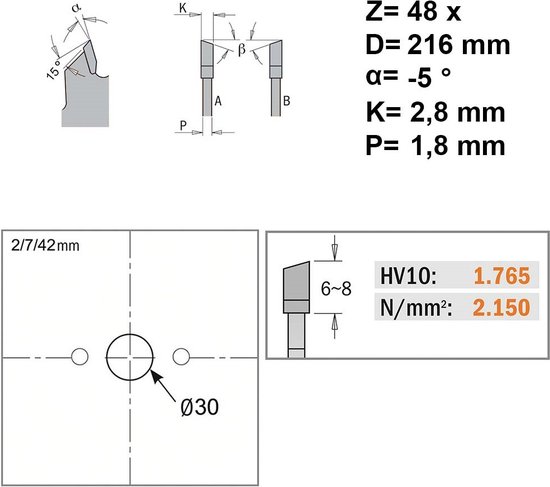 CMT Universele cirkelzaag HW 216x30x2,8 Z48 Massieve houtsoorten ...
