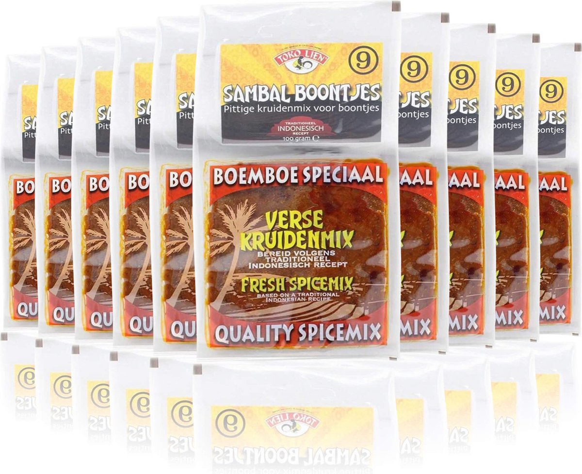 Toko Lien® | 10 x 100 gram Boemboe Sambal Boontjes | pittige kruidenmix ...