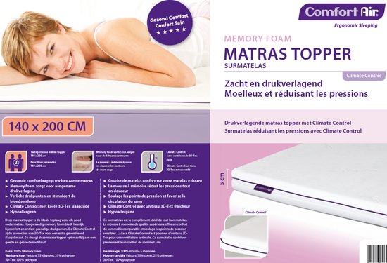 Comfort Air Climate Control Matras Topper 140x200x5 cm - Matras topper ...