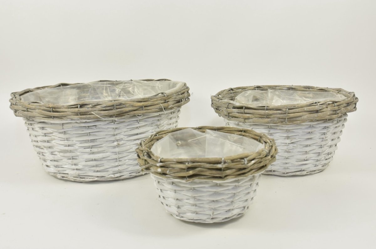 Oneiro Luxe Bloempot SET/3 MANDEN LAAG ROND WIT MET GRIJZE RAND D37 ...