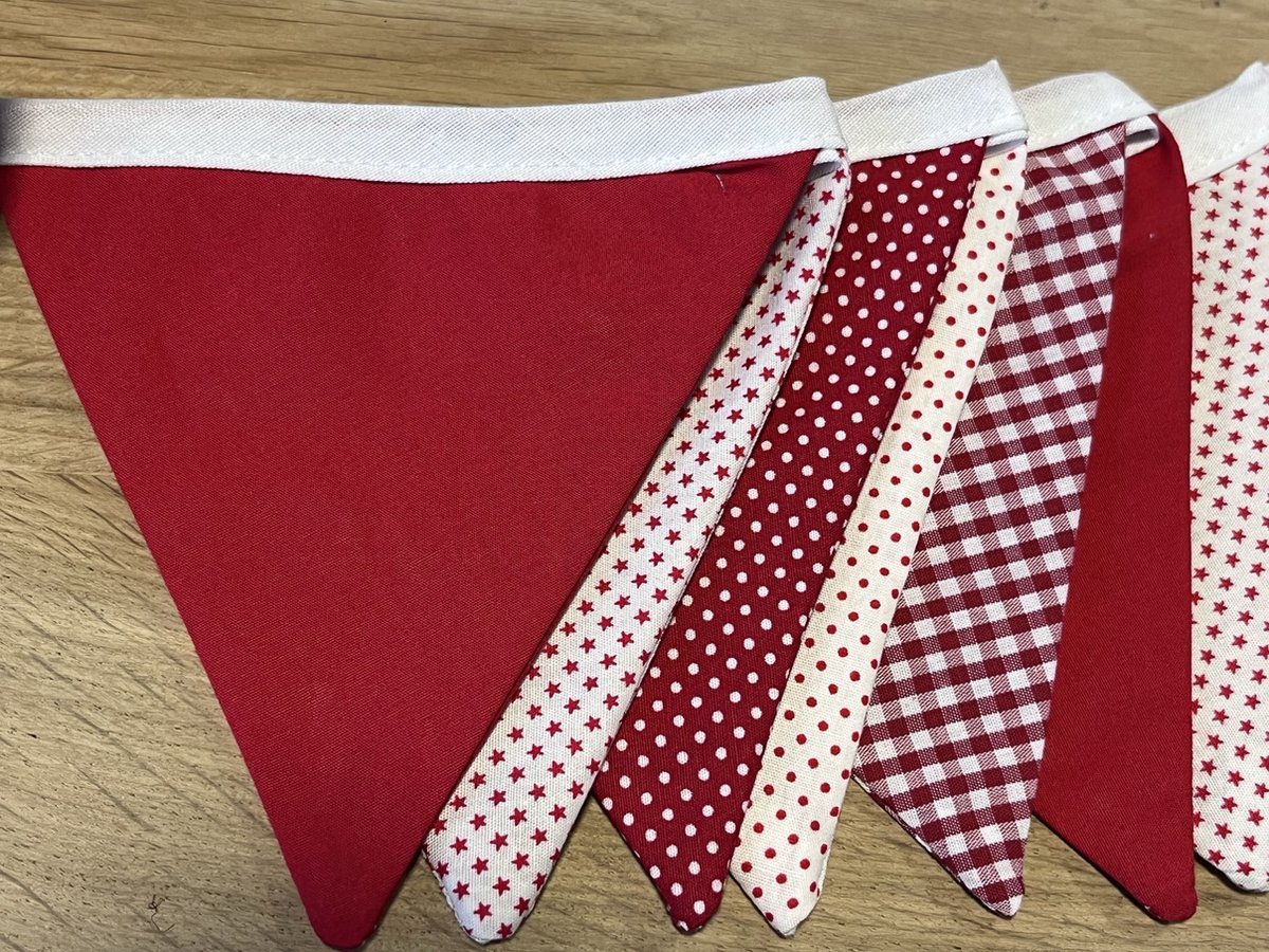 Vlaggenlijn| STOF | 3 meter | Rood-wit | handgemaakt | duurzaam | 100% ...