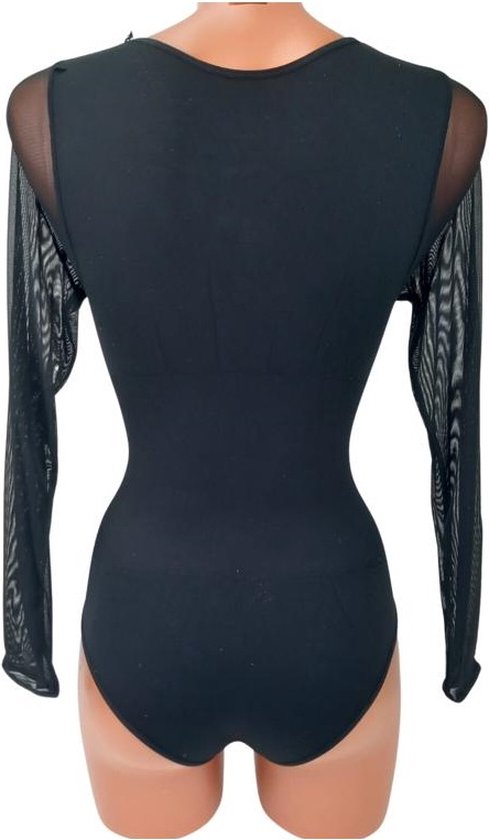 Dames body met kant - Ronde hals - Lingerie - Zwart - XL/XXL | bol