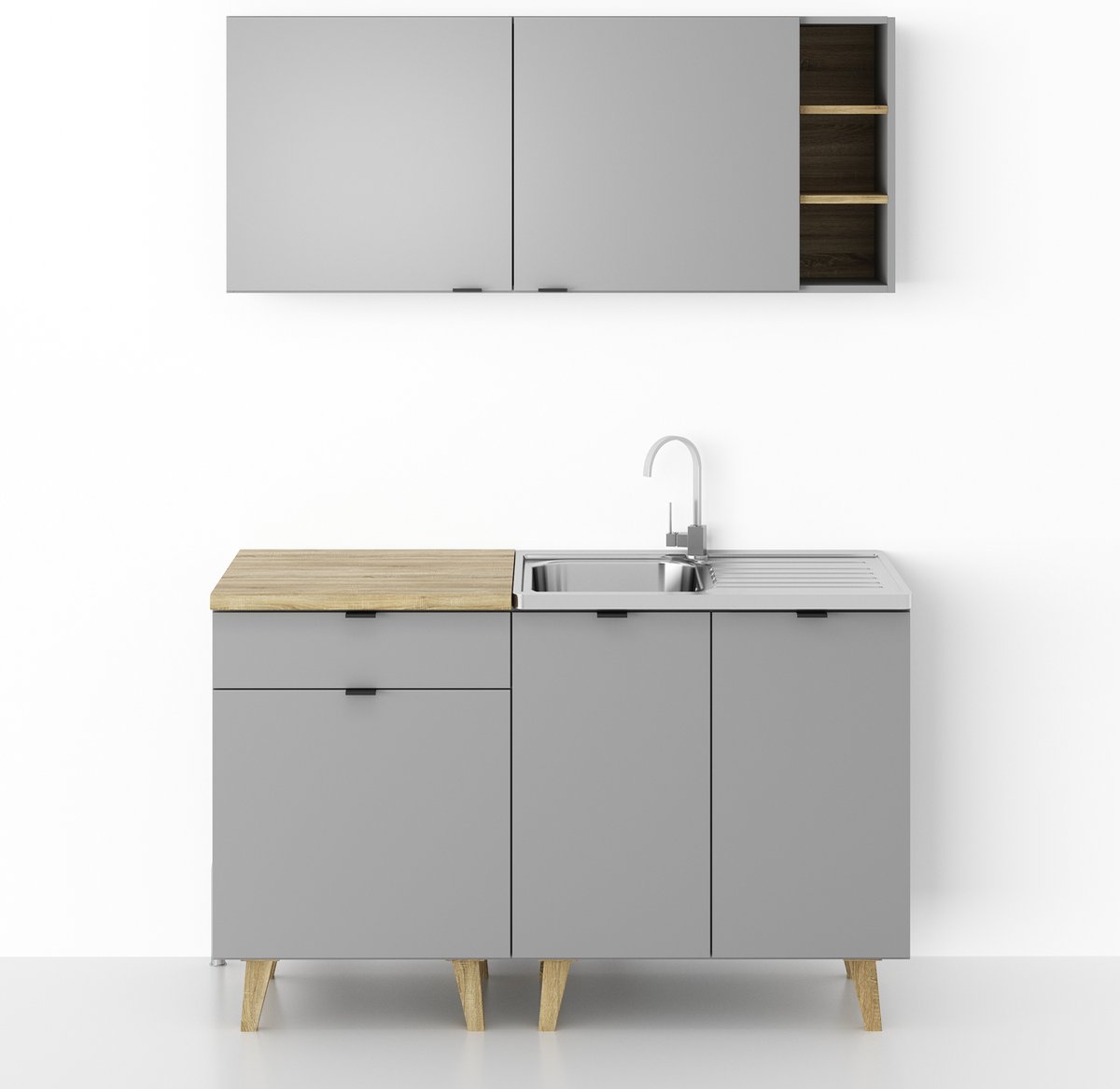 Kleine Keuken Scandinavisch - 140cm – Mini Keukenblok – Kitchenette met ...