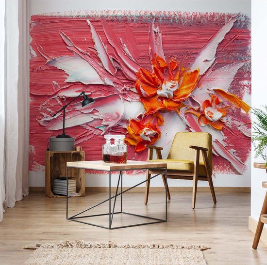 Fotobehang Modern Art Paint Scrapes Flowers | V4 - 254cm x 184cm ...