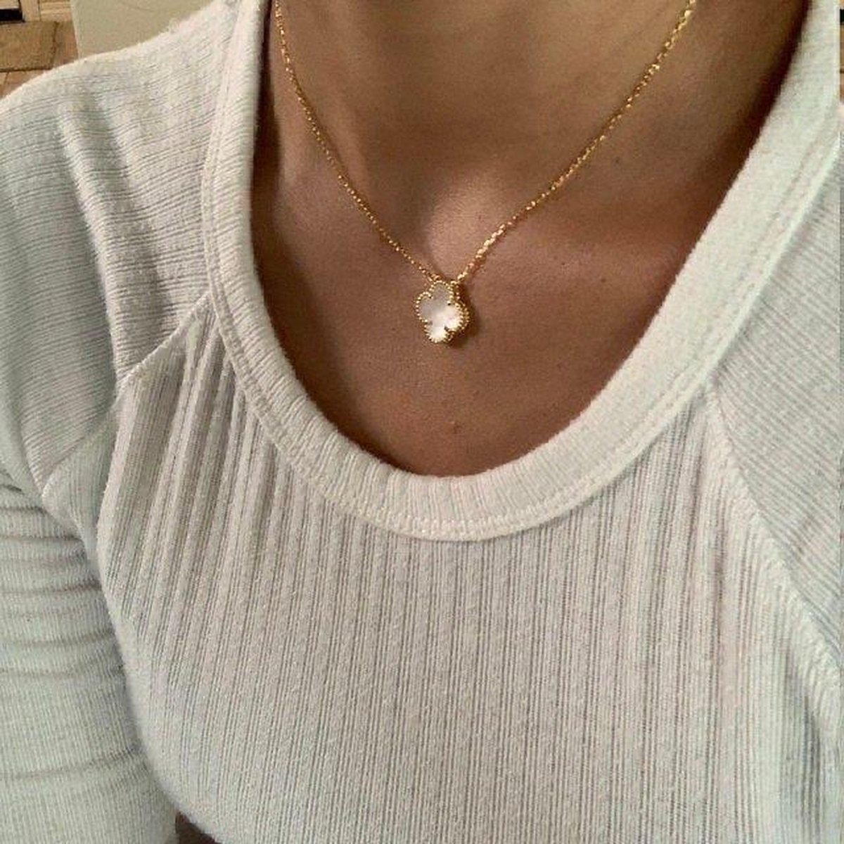 EHHbeauty - Luxe klaver ketting - Gold plated - wit klaver- Dames ...