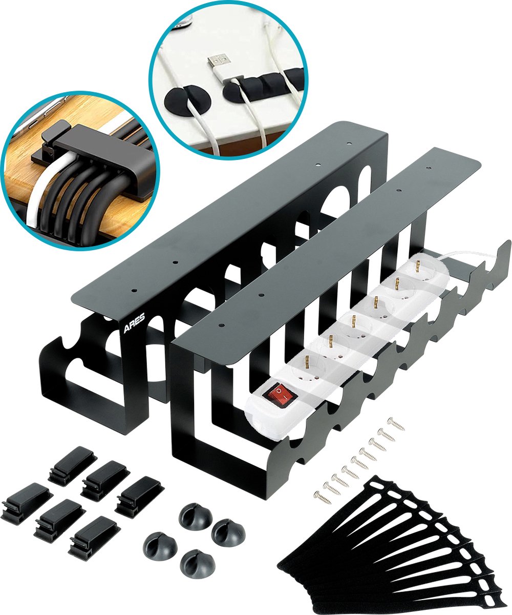 ARES Kabel Organiser bureau 2 stuks - Kabelgoot bureau - Kabelhouder 43 CM - Inclusief... | bol.com
