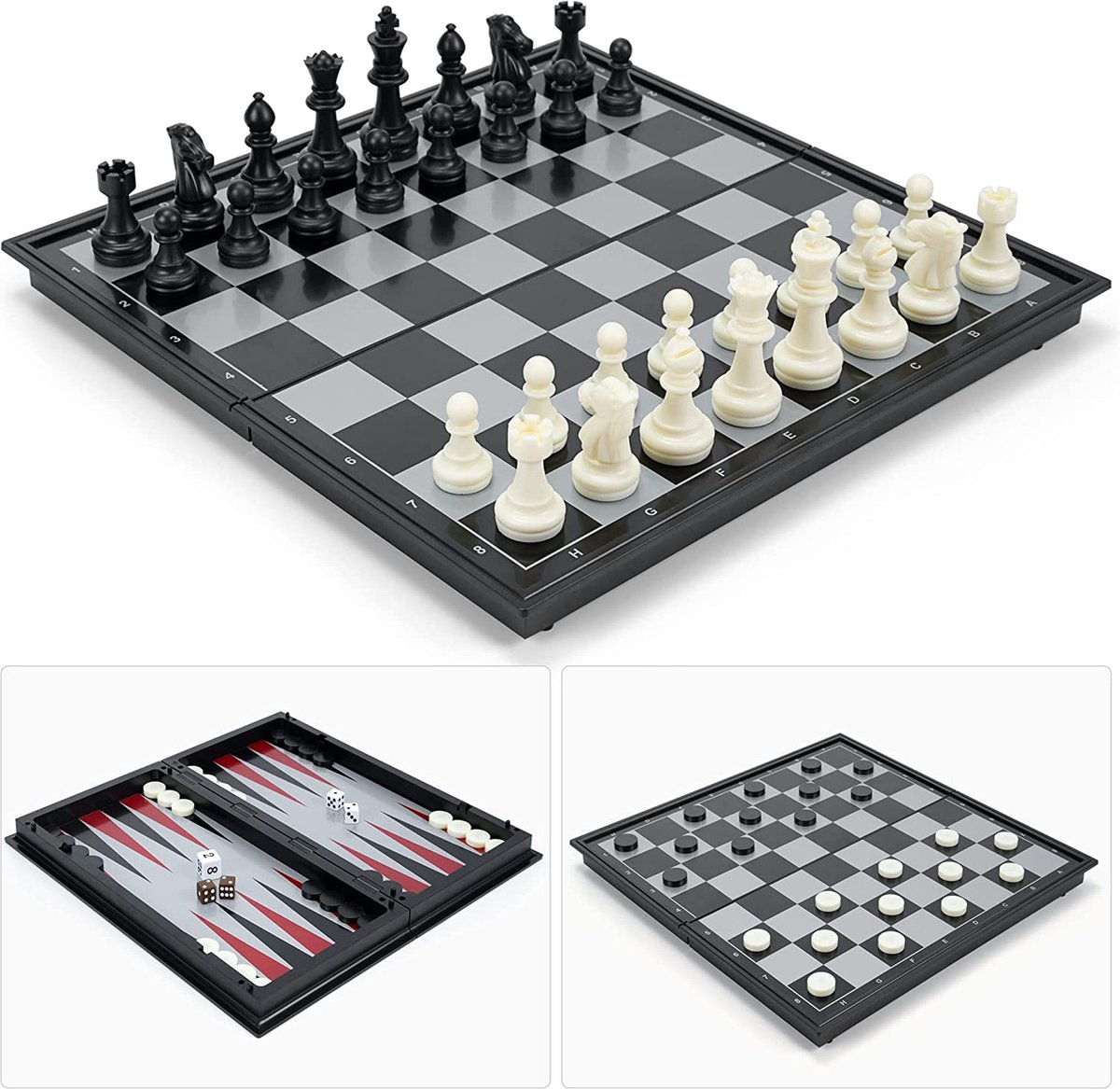 3-in-1 schaakspel, magnetisch, hoogwaardig schaakbord, 32 cm x 32 cm ...