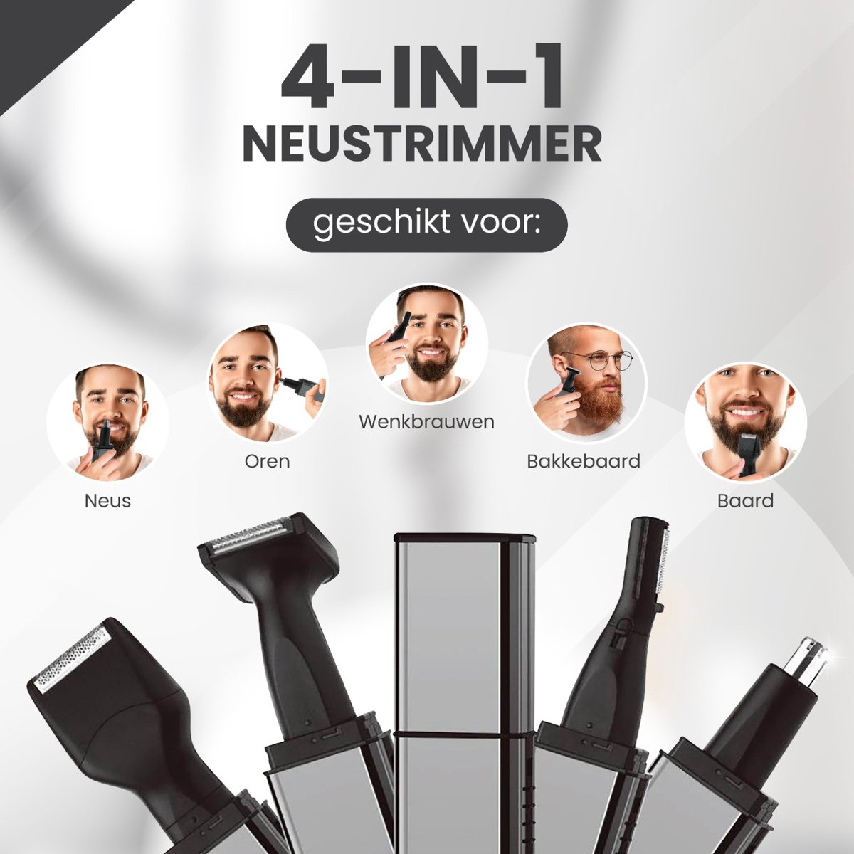 4-in-1 Neustrimmer mannen - Oplaadbaar – wenkbrauw/oor trimmer ...