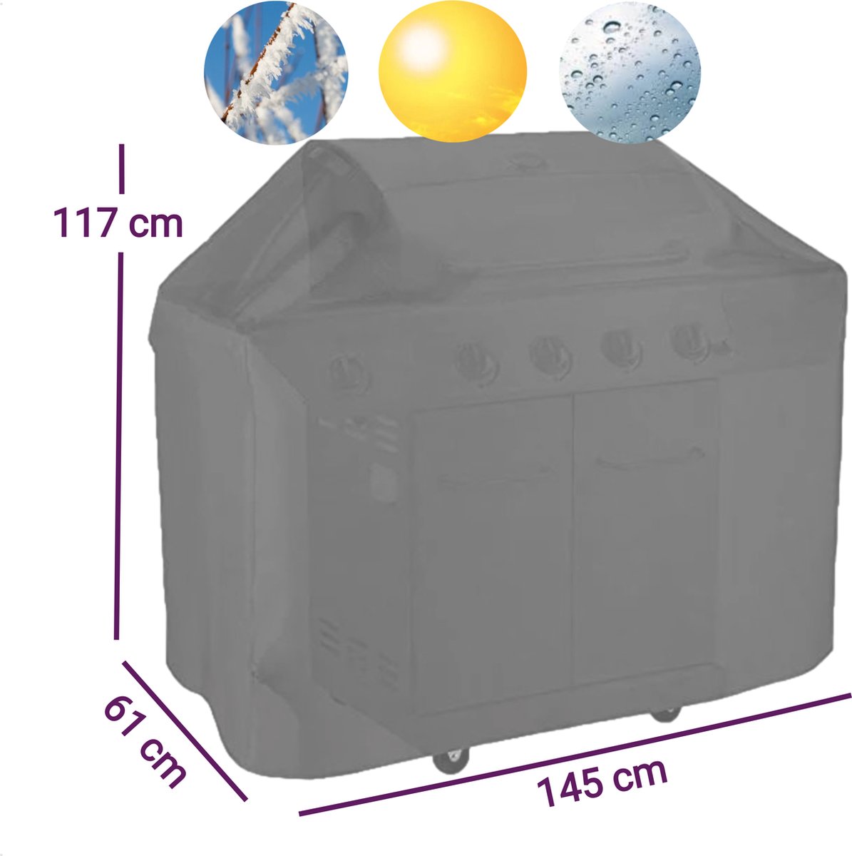 LOVV BBQ Hoes Waterdicht-600D Polyester-145x117x61 cm-Grijs-Superieure ...