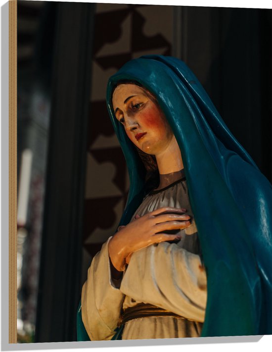 Hout - Foto van Traditioneel Maria Beeld in de Kerk - 60x80 cm - 9 mm ...