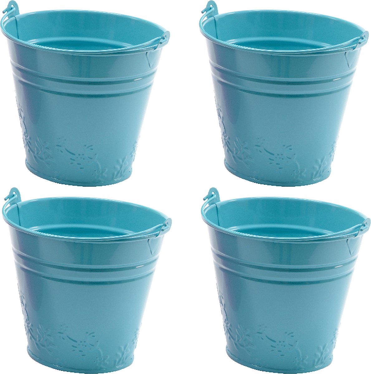 Decoris Bloempot/plantenpot bloemen relief - 4x - zink - D11 cm - blauw ...