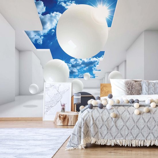 Fotobehang - Vlies Behang - Witte Ballen in een 3D Ruimte - 368 x 380 ...