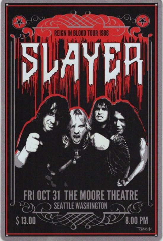 Wandbord Muziek Concert - Slayer Reign In Blood Tour 1986 | bol