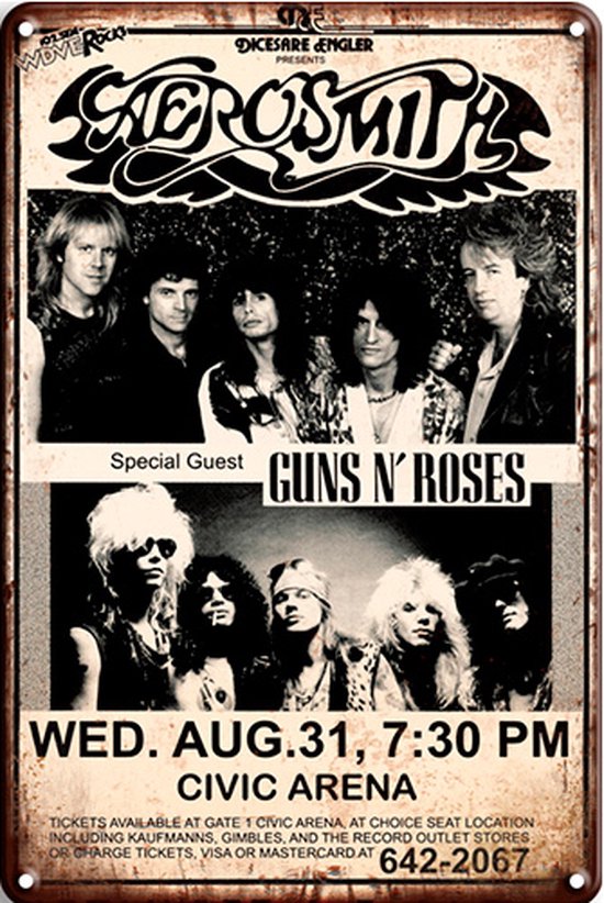 Signs-USA - Concert Sign - metaal - Aerosmith & Guns 'n Roses - 30x40 ...