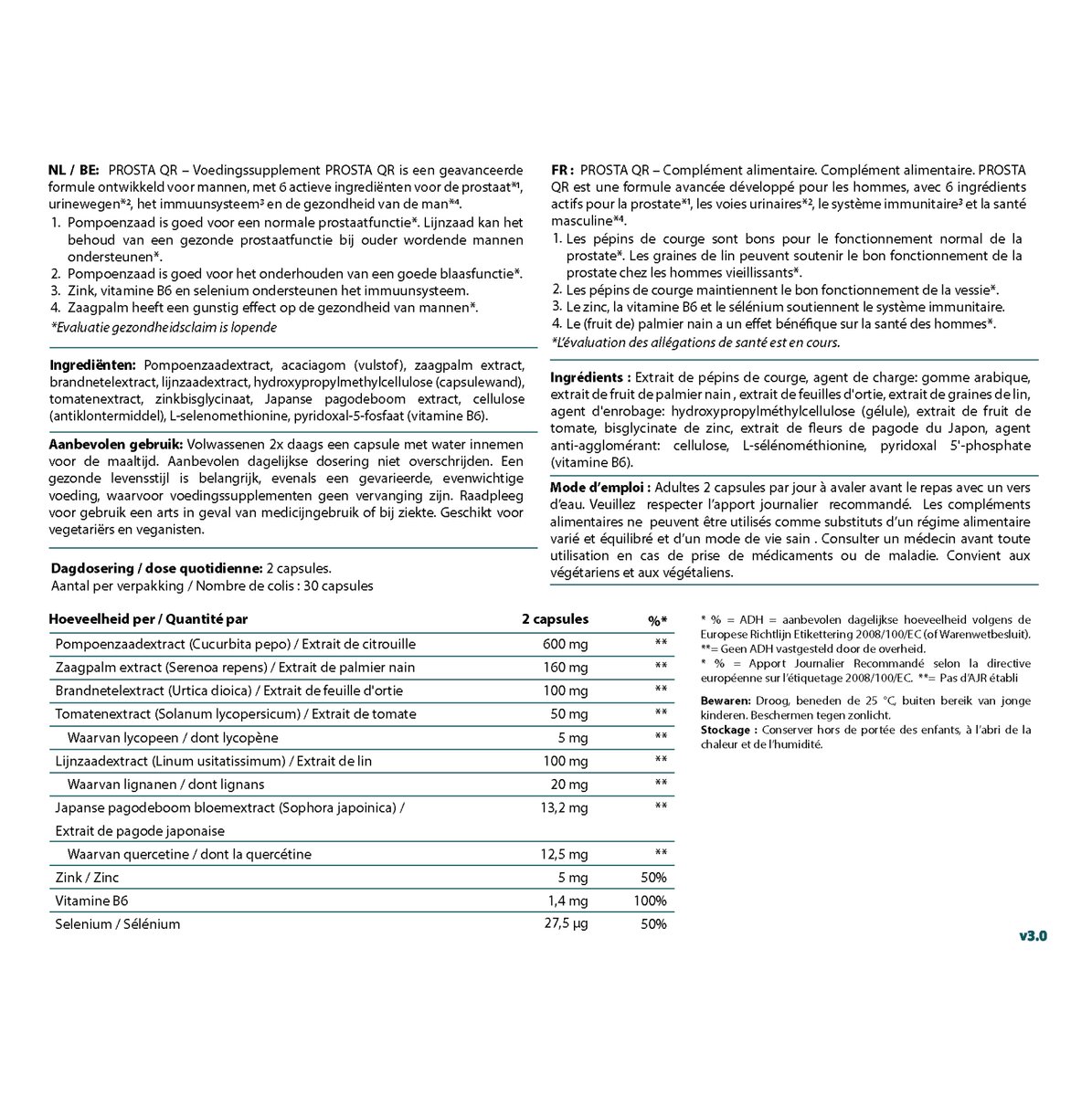 Prosta QR 30 capsules - Goed voor de normale functie van de prostaat en ...