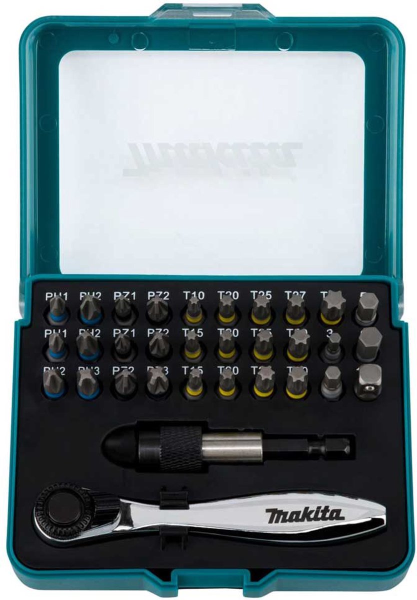 Makita 32-delige Bitset met ratel zilverkleurig | bol