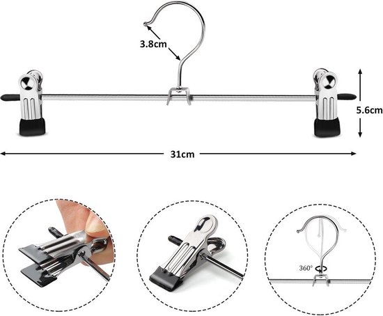 TopHangers [Set van 20] - Metalen broekhangers / knijperhangers met ...